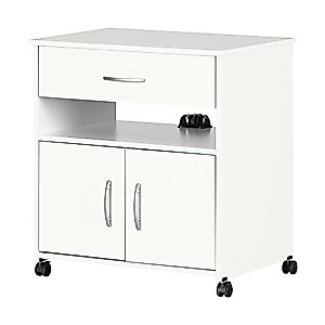 South Shore 2-Door Printer Stand with Storage on Wheels, Pure White