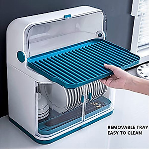 Gdrasuya10 2 Tier Dish Drying Rack Modern Houseware Dish Organizer Cutlery Drainer with Lid Cover Detachable Drip Tray Storage Box Basket for Kitchen Organizing Storage Holder