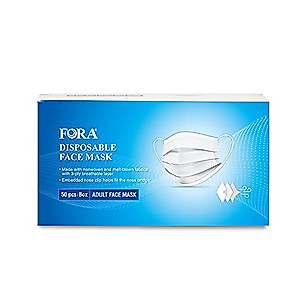 FORA Disposable Face Masks, Soft on Skin, Breathable Face Mask 3ply Adjustable Elastic Earloop Face Cover Mask for Women and Men(50pcs)
