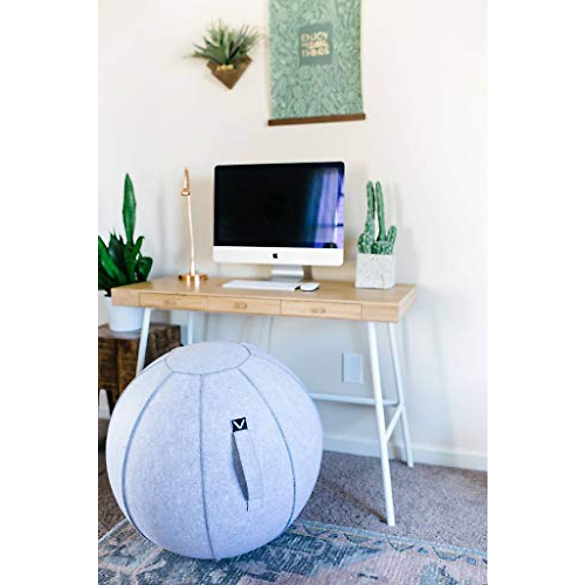 Vivora Luno - Sitting Ball Chair for Office and Home, Lightweight Self-Standing Ergonomic Posture Activating Exercise Ball Solution with Handle & Cover, Classroom & Yoga, Standard