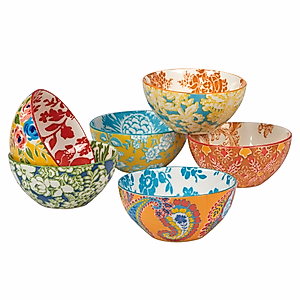 Certified International Damask Floral 6.25"All Purpose Bowls, Set of 6 Assorted Designs,