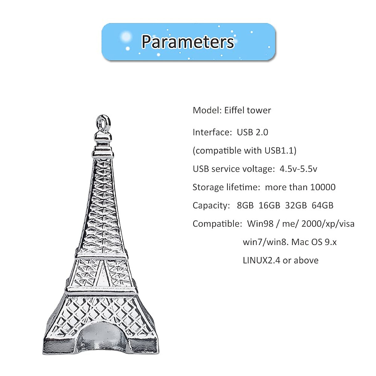 64GB Tower USB Flash Drive with Gift Box, Leizhan Tower Shape Metal Thumb Drive Memory Stick Creative Gift Pendrive Zip Drive, Silver