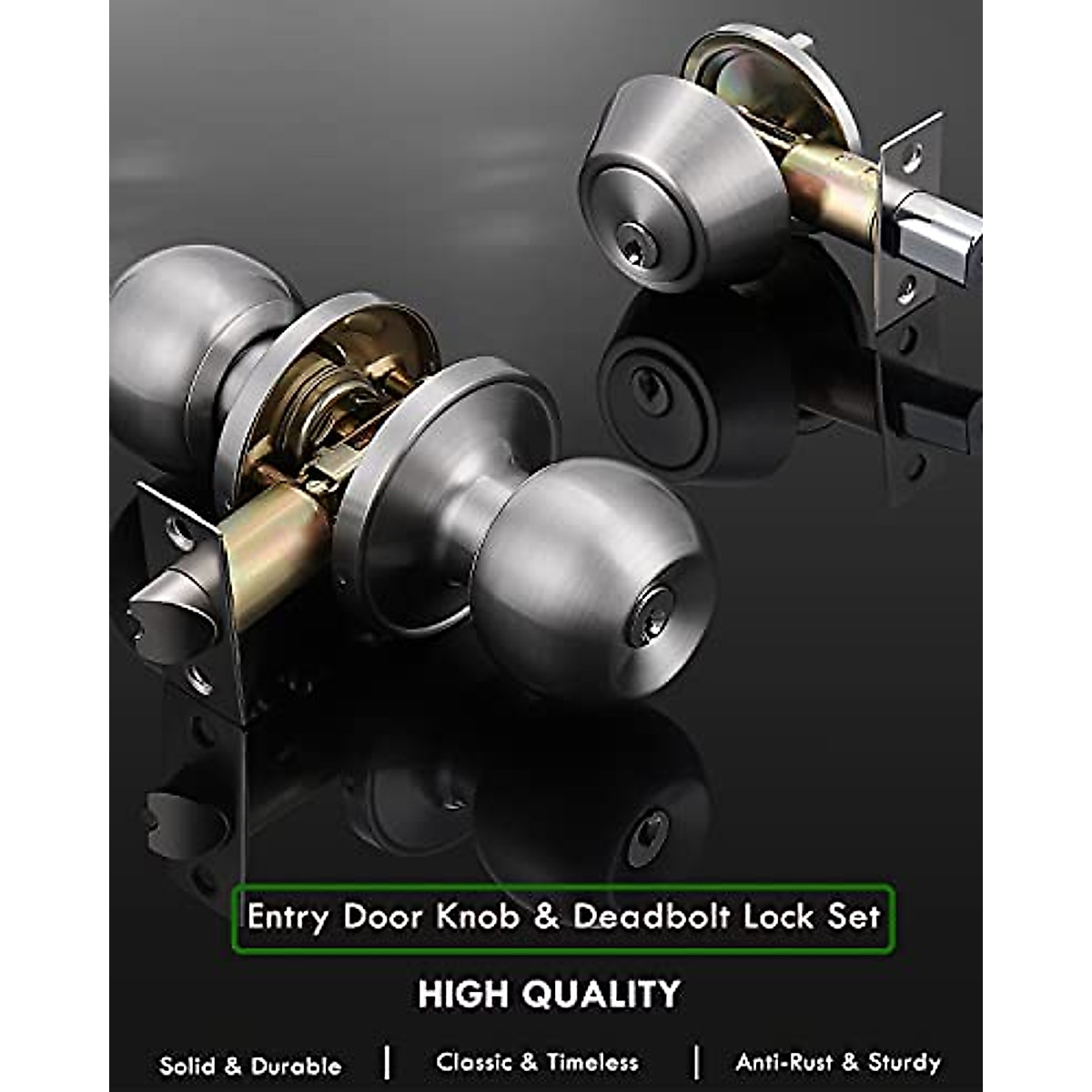 home improvement direct 4 Pack Keyed Alike Entry Door Knobs and Single Cylinder Deadbolt Lock Combo Set Security for Entrance and Front Door with Classic Satin Nickel Finish