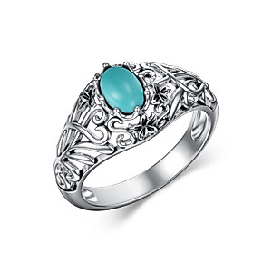 BETHZA Genuine Turquoise Rings for Women 925 Sterling Silver Victorian Vintage Blue Sleeping Beauty Turquoise Rings Jewelry Gift for Birthday Christmas Size 6