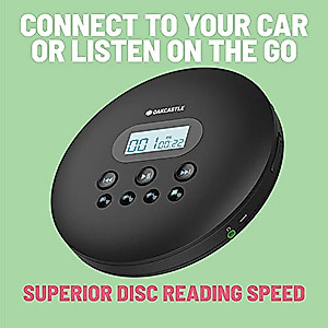 Oakcastle CD100 Rechargeable Bluetooth CD Player | 12hr Portable Playtime | in Car Compatible Personal CD Player | Headphones Included, AUX Output, Anti-Skip Protection, Custom EQ Modes, CD Walkman