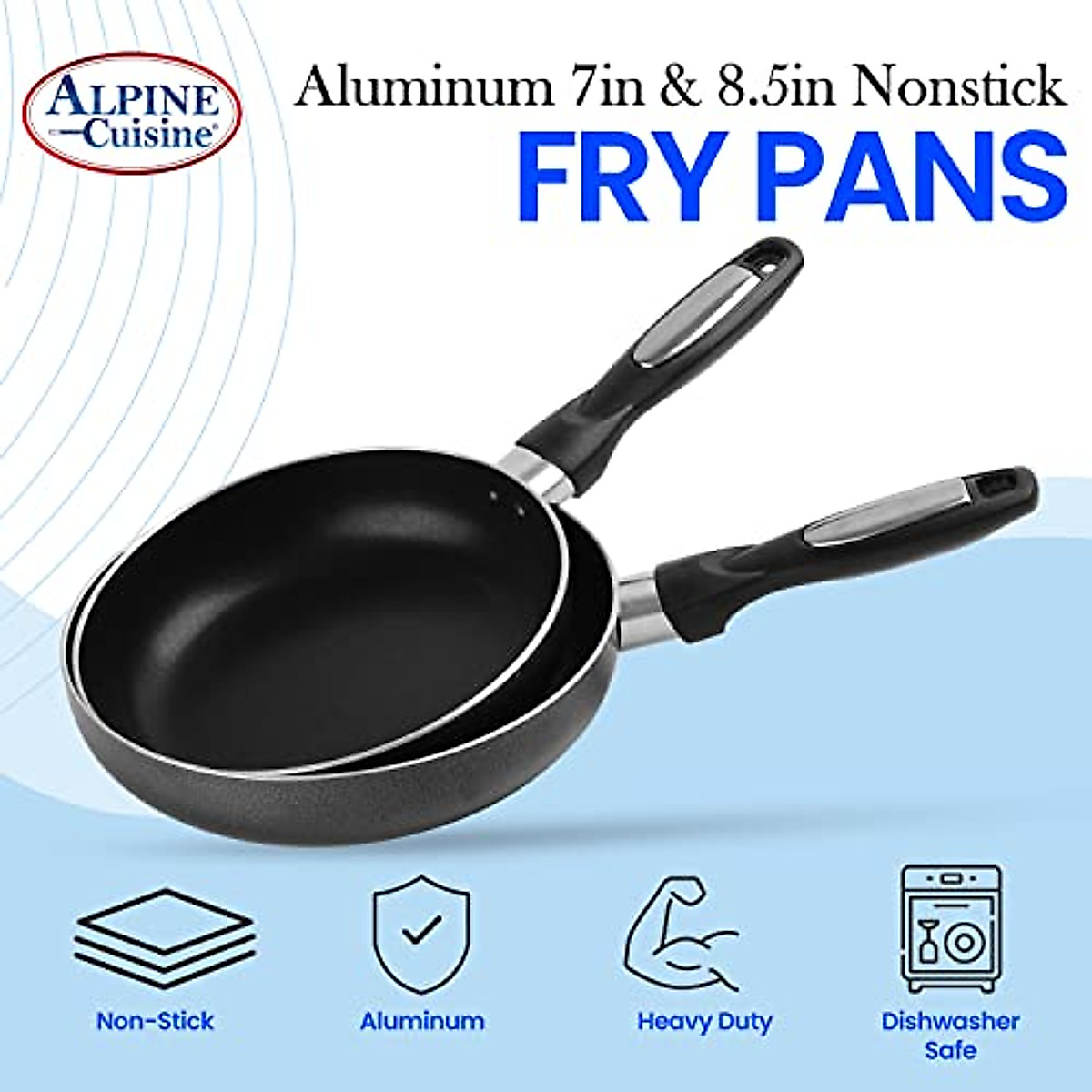 Alpine Cuisine Fry Pan 2-Piece Nonstick Coating Gray, Frying Pans Nonstick for Stove with Stay Cool & Comfortable Handle, Durable Nonstick Cookware, Ideal for Family