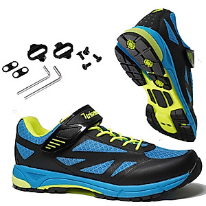 TriSeven Mountain MTB Shoes - Lightweight, Breathable Synthetic Leather, Anti-Slip Heal & SPD/Indoor Cycling Compatible! (Blue, Numeric_5_Point_5)