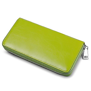 JEEBURYEE Women's RFID Blocking Large Capacity Luxury Oil Wax Genuine Leather Zip Around Wristlet Wallet Clutch Multi Card Holder Ladies Purse Green