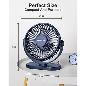 SWEETFULL USB Desk Fan Small Quiet - 3 Speeds Mini Personal Portable Fan 360° Rotation Adjustable, 5 Inch Office Table Cooling Gadgets on Desktop (Blue)