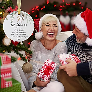 10 Years Anniversary Christmas Ornament, 10th for Couple, Ten Years Married Ceramic Ornament for Decorating Home Weddings,with Card and Gift Box (2.9") (10th-Classic Green Leaf)