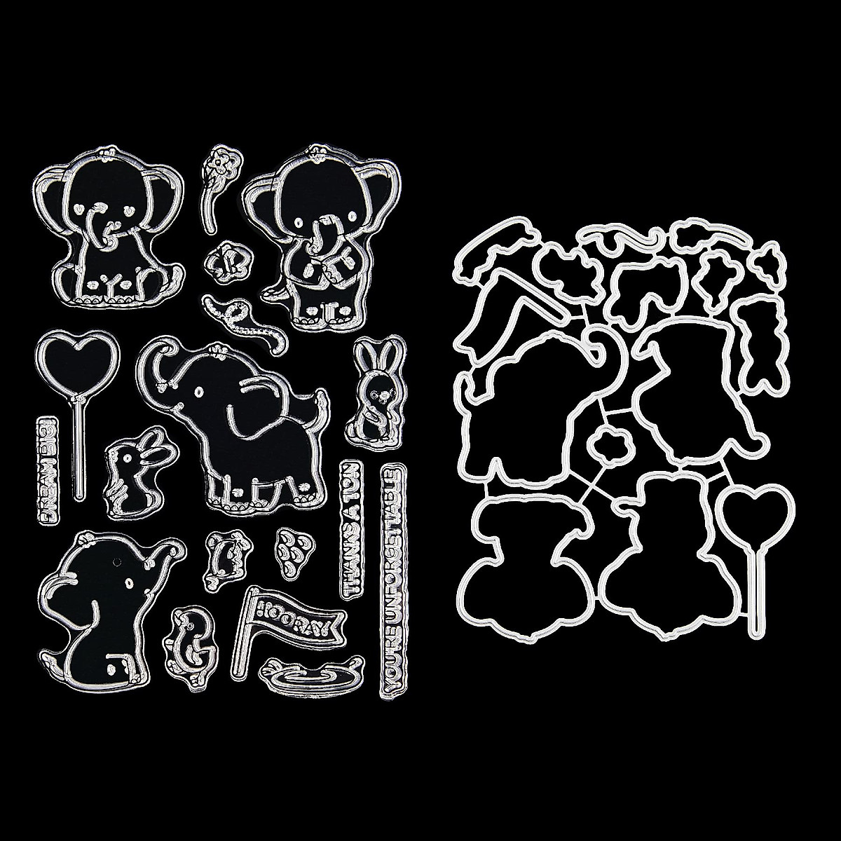 Stamp and Cutting Dies Set for DIY Craft Scrapbooking Card Making Friends Greetings Elephant Rabbit