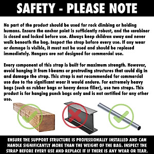 BULL DOZA FIGHT WEAR Boxing Punch Bag Strap/Sling – Heavy Duty Bag Hanger with 9mm Steel Screw Lock Carabiner – Durable Reinforced Stitching with 500lbs Bag Holding Capacity Strap Mount Black 3 Sizes