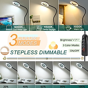 Tobegiga 10X Magnifying Glass with Light and Stand, 2-in-1 Flexible Gooseneck Magnifying Desk Lamp with Clamp, 3 Color Modes Stepless Dimmable LED Lighted Magnifier Hands Free for Craft Painting Hobby