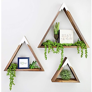 AuldHome Design Rustic Boho Mountain Shelves (Nesting Set of 3); Mountain-Shaped Wooden Floating Decorative Shelves