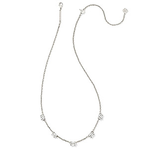 Kendra Scott Cailin Rhodium-Plated Brass Crystal Strand Necklace in White Cubic Zirconia, Fashion Jewelry For Women