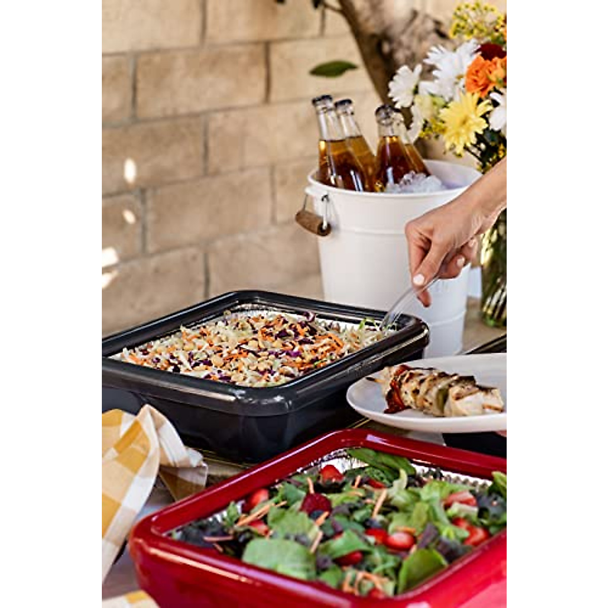 Fancy Panz Classic, Dress Up & Protect Your Pan, Made in USA, Fits Half Size Foil Pans & Serving Spoon Included. Hot or Cold Food. Stackable for easy travel. (Charcoal), (FPD03)