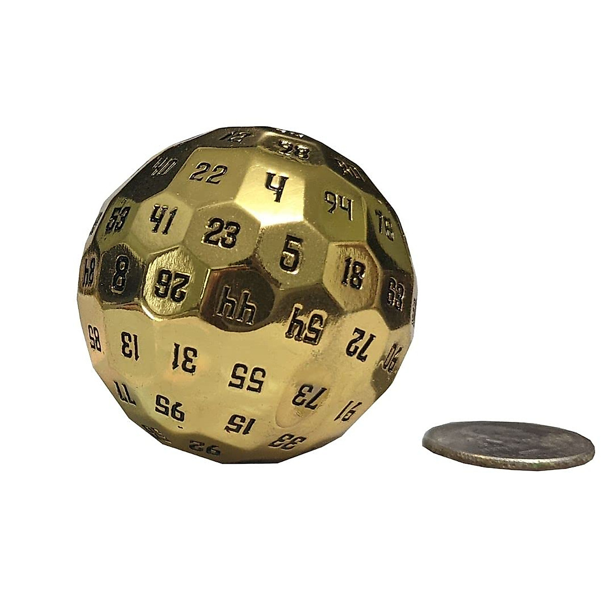 Metal 100 Sided Polyhedral Dice (D100) | Shiny Gold Color with Black Numbering