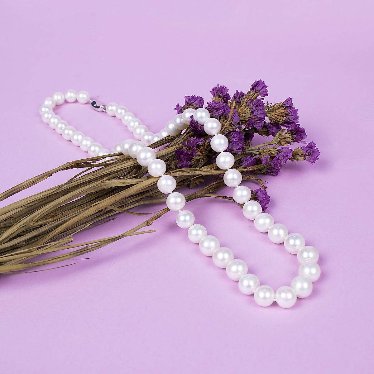 BURLAP LIFE White Freshwater Cultured AAAA Quality Genuine Real Pearl Strand Necklace 18 Inch Length for Women Fine Jewelry Gifts for Her 6.0mm-6.5mm