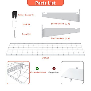 TORACK 2 Pack Garage Storage System Shelves, 15" x 45" Wall Mounted Wire Shelves for Storage Heavy Duty Garage Wall Shelving(Pack of 2, White)