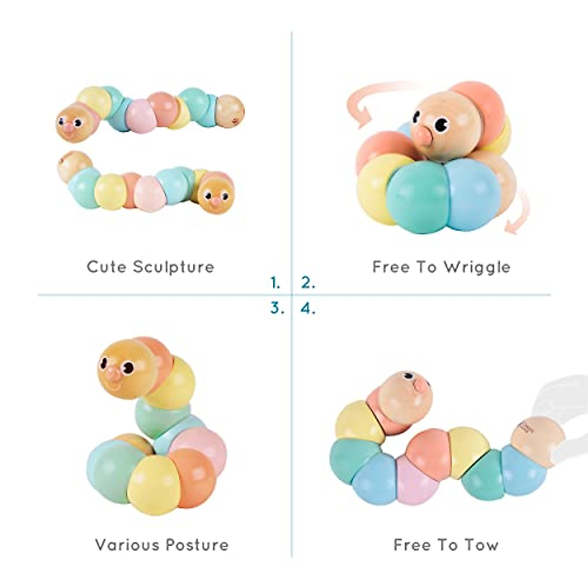 Classic World Wooden Twisting Caterpillar, Colorful Wooden Toy for 1 Year Baby & Toddler Early Learning Education, Pink