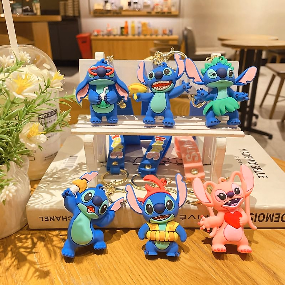 feimeng jewelry Anime Cute Stitch Silicone Keychain, PVC Pendant Key Chain Ring Holder Wristlet Accessories for Kids Gifts (Angel - Love)