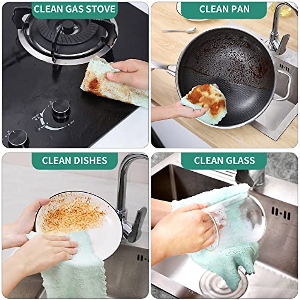 20 Pack Kitchen Dish Cloths, Super Absorbent Microfiber Cleaning Cloth for Cleaning Dishes, Kitchen, Bathroom, Car (Grey & Green)