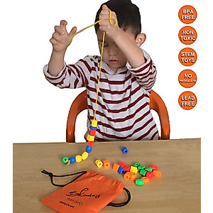 Skoolzy Occupational Therapy Toddler Toys - Preschool Lacing Beads and Jumbo Nuts and Bolts - Montessori Toys for Kids