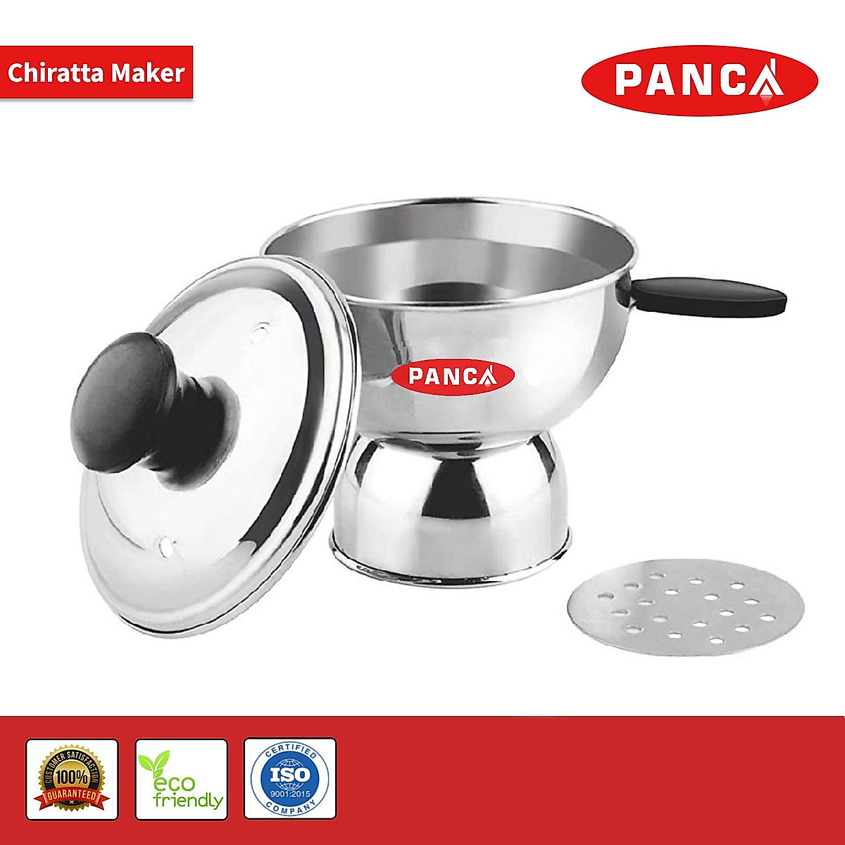 Panca Stainless Steel Chiratta Puttu Maker, Chiratta Maker with Handle Use with Pressure Cooker Puttu Kutti Puttu Steamer Puttu Cooker Silver, Make in India