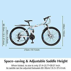 YIYIBYUS 26 inch Foldable Mountain Bike 21 Speed Full Suspension Folding Bicycles with High-Carbon Steel,Double Disc Brake Outroad MTB Bicycles for Adults Men Women