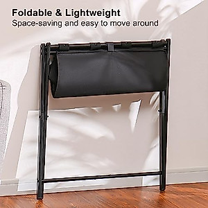 Yifeel Luggage Rack with Storage Bags, Pack of 2, Foldable Steel Frame Suitcase Stand for Guest Room, Bedroom Black, Hotel JLR002B2