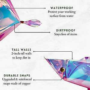 Plant Repotting Mat for Indoor Gardening, Iridescent Holographic Roll Out Potting Tarp Tray | Gifts for Plant Lovers Women 23.5” x 16.5” (Pink)