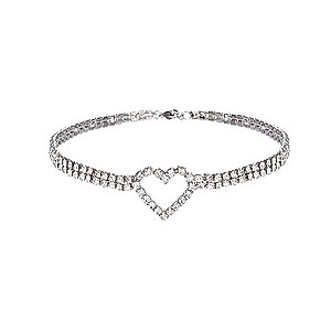 JAKAWIN Rhinestone Heart Choker Necklace Silver Crystal Neck Chokers Chain Necklaces for Women (1 Silver)