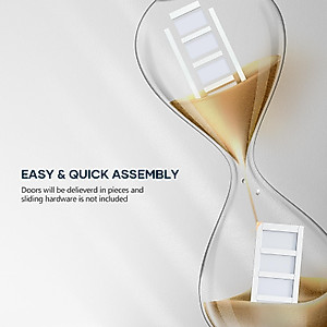 EaseLife 36in x 84in Glass Barn Door with 6.6FT Sliding Door Hardware Kit Included & Handle,Solid LVL Wood Covered with Water-Proof & Scratch-Resistant PVC Surface,DIY Assembly,5-Panel Glass,White