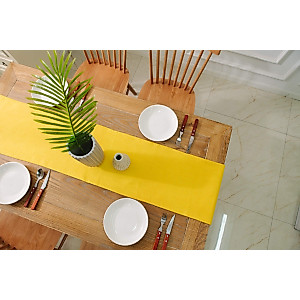 2 Piece Fabric in 1 Dining Table Runner 12 x 36 inches Living Room Dinner Wedding Birthday Party Burlap Rustic Table Runner, Yellow
