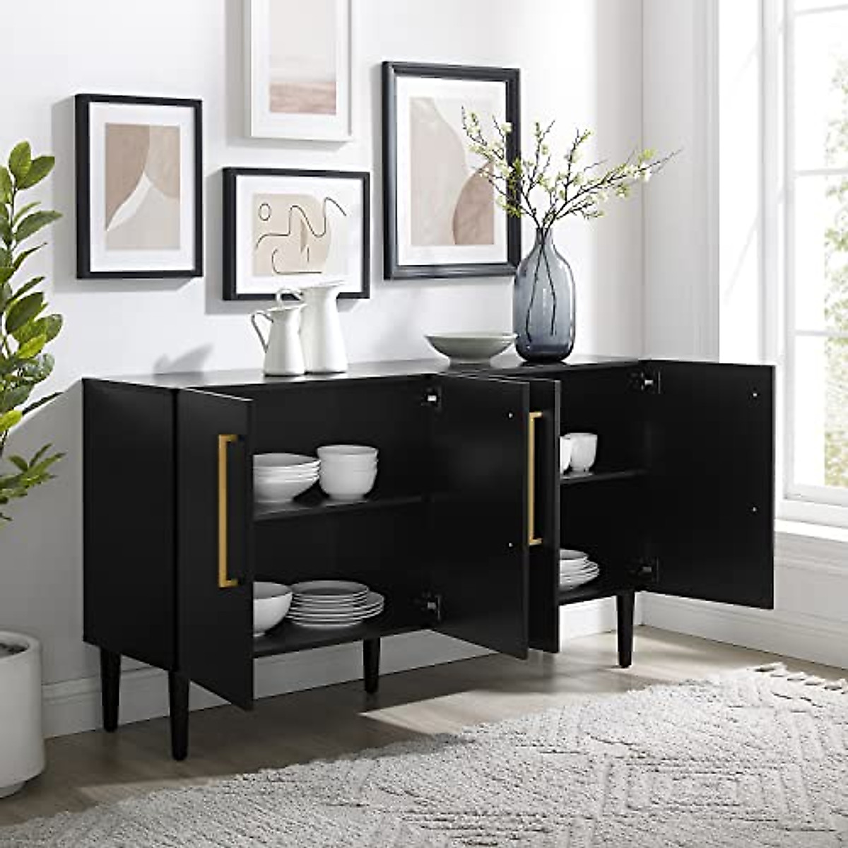 Crosley Furniture Everett Mid-Century Modern Sideboard, Matte Black