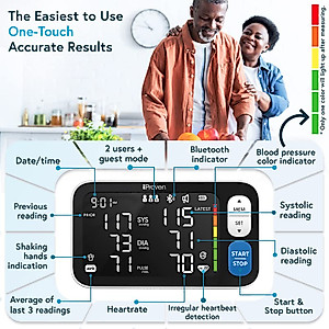 IPROVEN New 2023 Smart Upper Arm Blood Pressure Monitor - Home Use, 500 Memory Sets - Large Adjustable Cuff - Largest Widescreen Backlit Display - Bluetooth App for iOS & Android