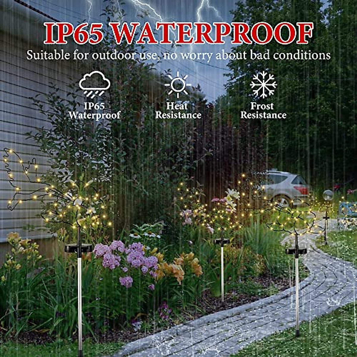 Woohaha Solar Pathway Lights Outdoor,2PACK 26inch Hummingbird Solar Copper Lights with 8 Modes,Solar Garden Lights,Solar Walkway Lights for Garden, Landscape, Path, Yard, Patio, Driveway(Hummingbird)