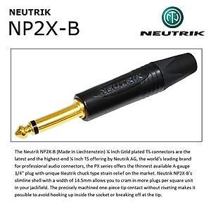 WORLDS BEST CABLES 10 Foot - Guitar Bass Instrument Cable CUSTOM MADE using Mogami 2524 wire and Neutrik NP2RX-B & NP2X-B ¼ Inch (6.35mm) Gold TS Connectors