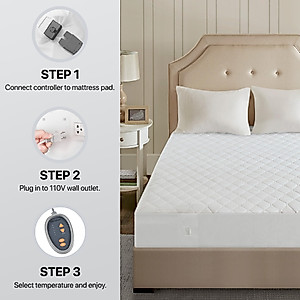 Beautyrest Cotton Blend Heated Mattress Pad Secure Comfort Technology - Luxury Quilted Electric Mattress Pad with Deep Pocket - 5-Setting Heat Controllers, Twin XL , White