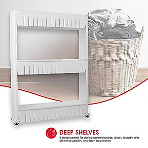 Home Basics 3 Tier Plastic Storage Tower with Wheels, White (1)