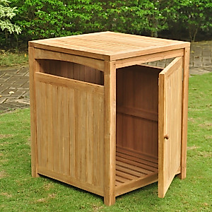 New Grade A Teak Wood Waste Trash Can Box Utility Receptacle With Ashtray #WHAXTB