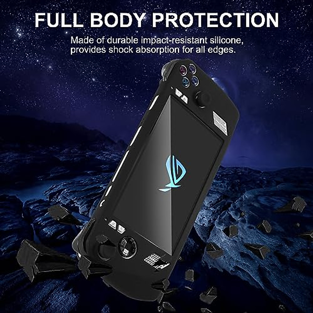 Yebowe Silicone Protective Case for Rog Ally, Handheld Game Console Protector Cover Skin with 4 Thumb Grips Caps Soft Non-Slip Flexible Shockproof ROG Ally Accessories 2023, Black