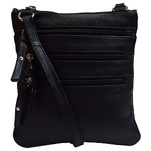 Women's Purse Crossbody Handbag Premium Genuine Leather Shoulder Bag Luxury Gift for Ladies (Black)