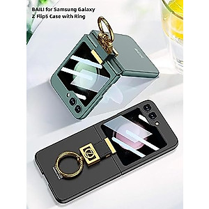 BAILI for Samsung Galaxy Z Flip5 Case with Ring,Galaxy Z Flip5 Cover with Z Ring & HD Small Screen Film,Military Grade All-Inclusive Protection Case with Electroplated Ring Stand for Z Flip 5-Matcha