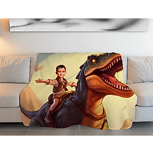Personalized Dinosaur Blanket Velociraptor Jurassic Dinosaur Photo Face Blanket Dinosaur Birthday Gifts for Boys