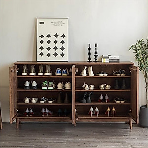 HARAY Shoe Rack 5-Tier Shoe Cabinet, Black Walnut Shoe Storage Cabinet w/ 4 Doors, Freestanding Sideboard Storage Cabinet Entryway, Living Room, Dining Room Shoe Storage Organizer (WANGJIANJUN2023)