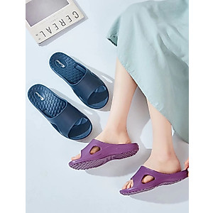 MERENCE Recovery Arch Support Slide Sandals Reduces Stress on Feet，Orthotic Plantar Fasciitis Heel，Open Toe Soft Slide Sandals for Womens Mens Beach Pool Shower Shoes Bathroom Slippers