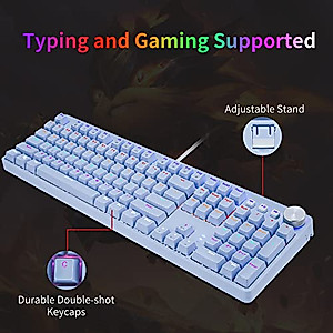 HUO JI BT-855 Mechanical Gaming Keyboard, USB Wired with Red Switches, Rainbow LED Backlit, Multimedia Keys, 108 Keys No Conflict, Blue