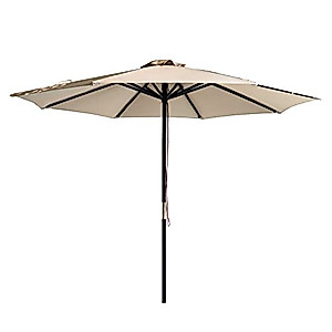 SUNNYARD 9Ft Wooden Market Patio Umbrella Outdoor Garden Yard Umbrella with Pulley Lift for Beach Deck, Taupe