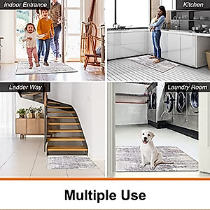 Door Mat, Front Indoor Door Mat Faux Wool Non-Slip Entryway Rug Absorbent Abstract Throw Rug for Indoor Entrance Hallway Laundry Room, High Traffic Areas, 24X36 Inches, Gray Washable